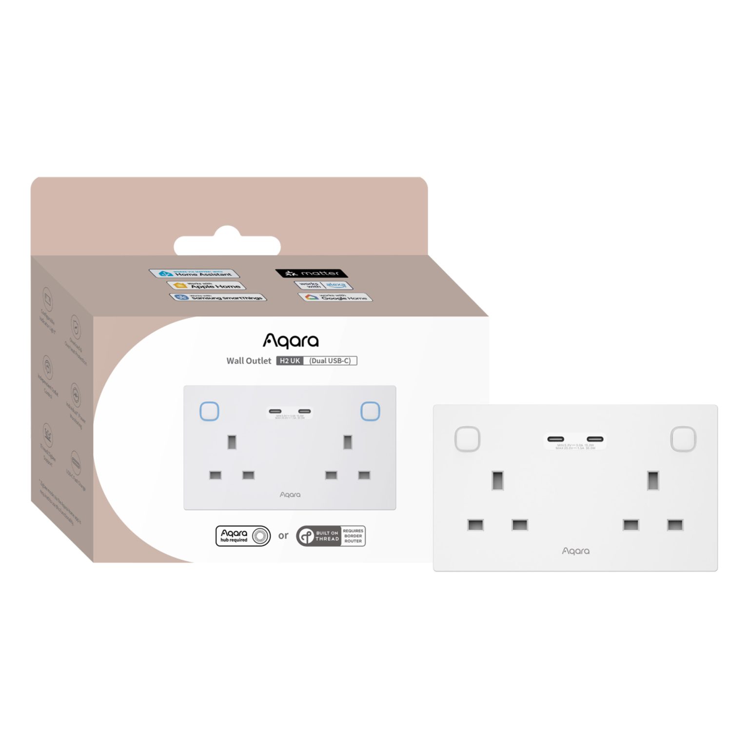 Aqara Wall Outlet H2 UK (Dual USB-C) - EasyGates.co.uk